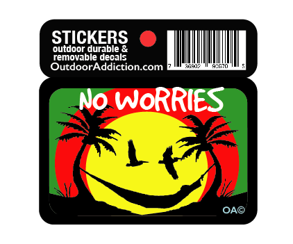 "No Worries" Rasta Sunrise cell sticker, 1.5" x 2.5" - Outdoor ...